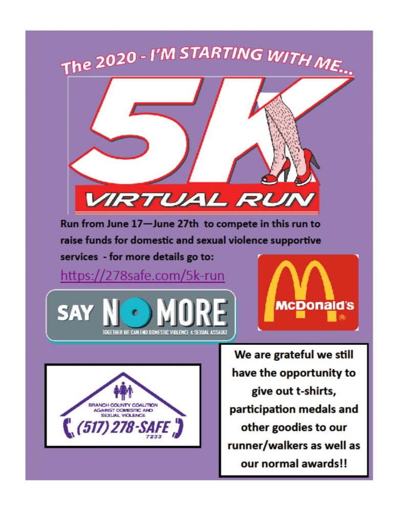 Walk A Mile: Virtual 5K Run – (517) 278-SAFE – BCCADSV