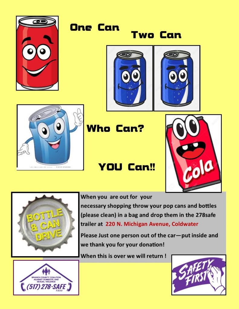 BCCADSV Bottle & Can Drive – (517) 278-SAFE – BCCADSV